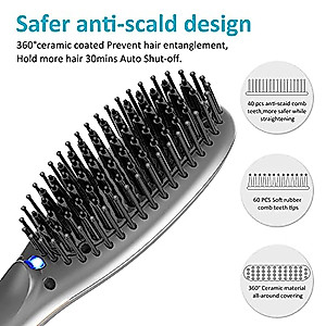FENNYCARE Ionic Hair Straightener Brush, Enhanced Ionic Straightening Brush with 8 Heat Levels for Silky Hair, Fast Heating Portable Straightener Brush, Anti-Scald & Auto-Off &Safe and Easy to Use