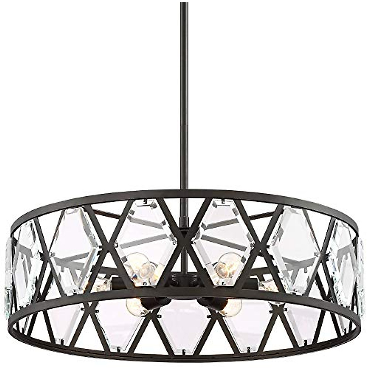 Regency Hill Lexington Black Pendant Chandelier 26" Wide Rustic Industrial Clear Crystal Glass Drum Shade 6-Light Fixture Dining Room House Foyer Entryway Kitchen Bedroom Living Room