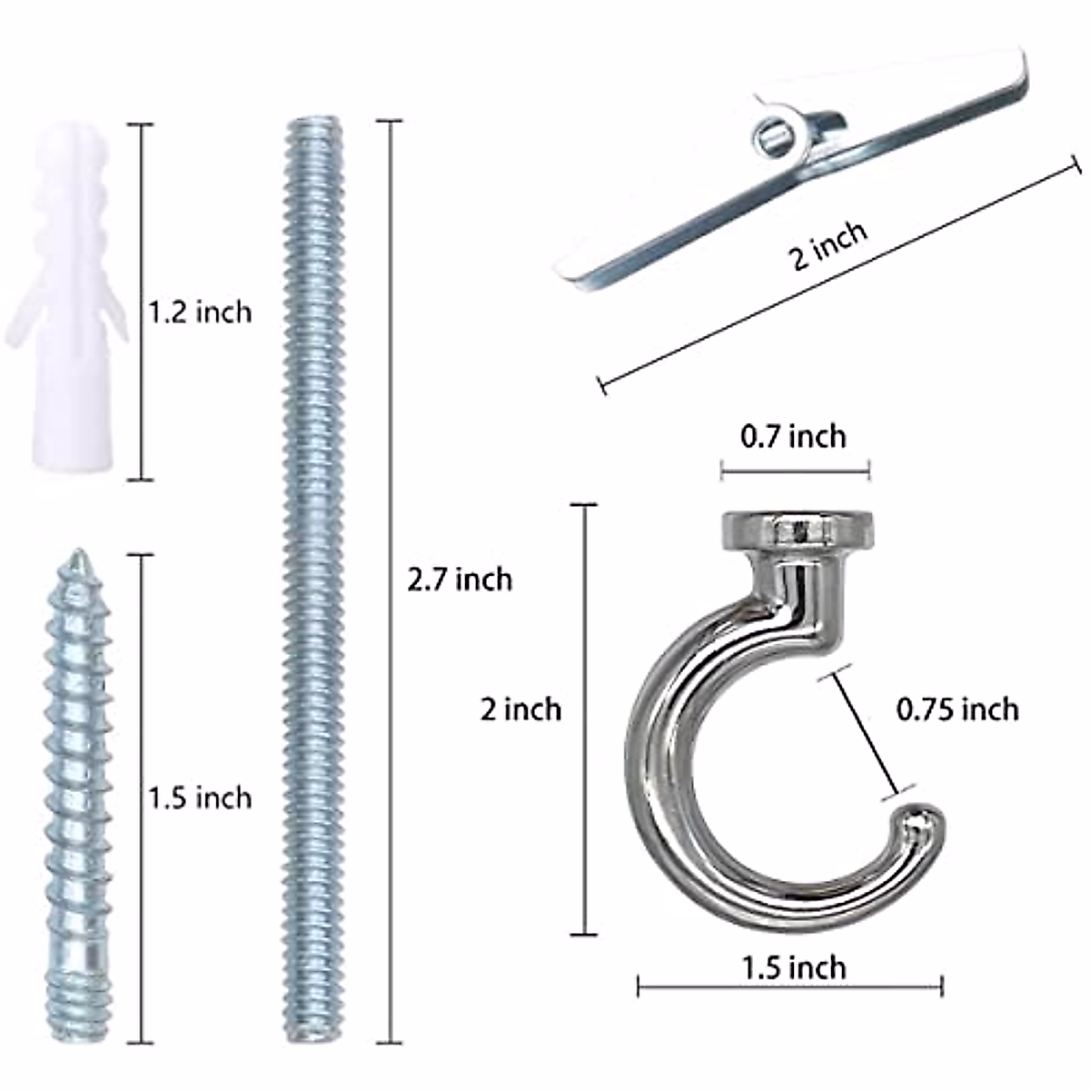 OBSTKUCHEN Large Swag Ceiling Hooks Heavy Duty Swag Hook with Hardware for Hanging Plants Ceiling Installation Cavity Wall Fixing (2 Sets, Silver)