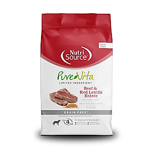 NutriSource Pure Vita Limited Ingredient Grain Free Dry Dog Food, Beef and Red Lentils, 12LB