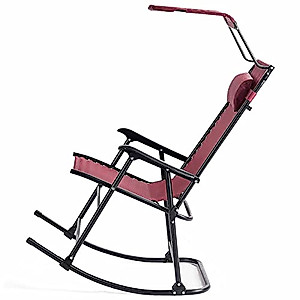 Ergonomic Design Zero Gravity Folding Rocker Porch Rocking Chair with Sunshade Canopy, Sturdy and Durable DLHDRUSTS