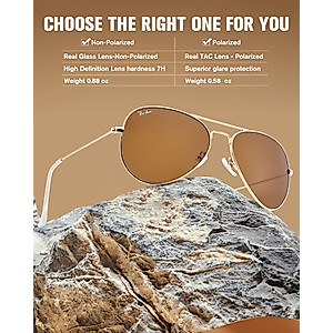 Pro Acme Classic Aviator Sunglasses for Men Women 100% Real Glass Lens (Gold/Brown)