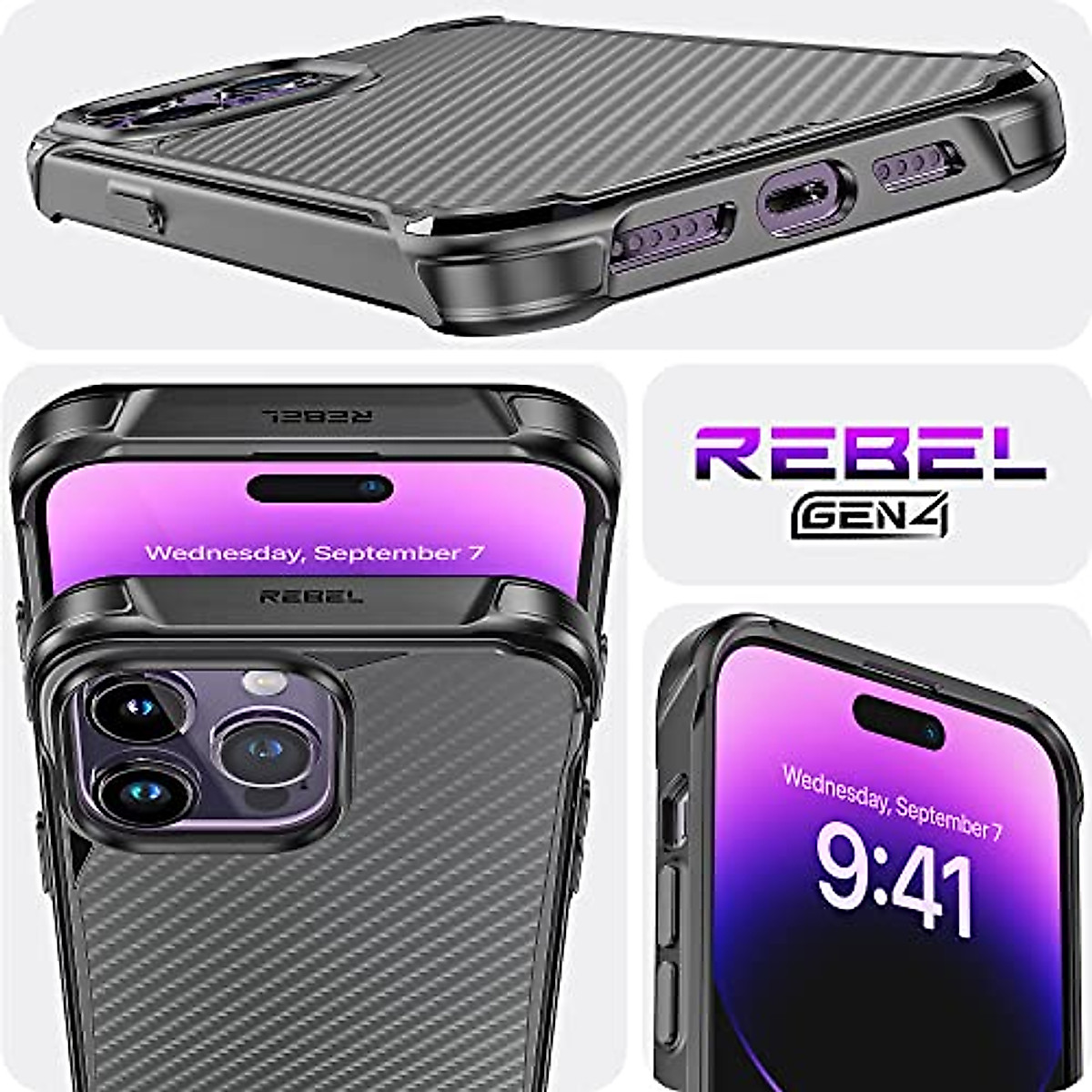 REBEL Phone iPhone 14 Pro Max Case Series GEN-4 Aramid Fiber, Strong MagSafe Compatible, Protective Shockproof Corners, Metal Buttons, Upgraded Slim Case for iPhone 14 Pro Max 6.7 2022 (Black)
