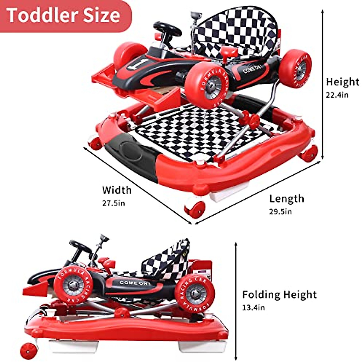 Baby Walker, 4-Mode＆4-Gear Height Adjustable Baby Walker with Wheels, Foldable Baby Walkers and Activity Center with Foot Pads, Infant Toddler Walker, Baby Walkers for Baby Boys and Girls 6-24 Months