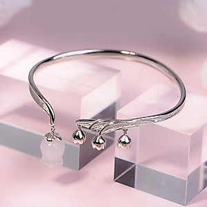 Jewever Lily of the Valley 925 silver bracelet with original romantic natural white jade flower adjustable ladies' jewelry gift