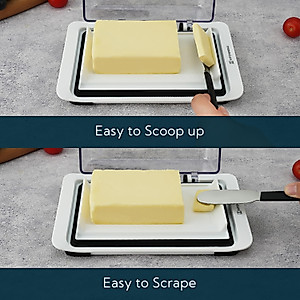 KITCHENDAO Airtight Flip-Top Butter Dish with Lid for Countertop and Refrigerator, Butter Keeper, Plastic Butter Holder Tray for 2 Sticks East Coast/West Coast/European Style/ Kerrygold Butter