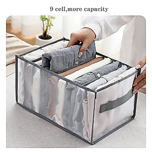 2 Pack Wardrobe Clothes Organizer, 9 Compartment Large Clothes Drawer Organizer Closet Divider with Handle, Widen Thicken Washable Foldable Clothes Storage Box for Jeans Pants Leggings Folded Clothes