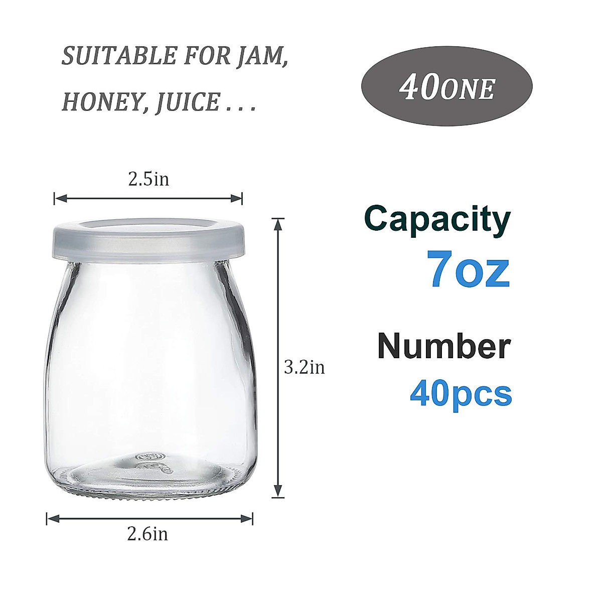 40 Pack 6.7 oz Clear Glass Jars With PE Lids,Glass Yogurt Container,Glass Pudding Jars Yogurt Jars for Milk,Jams,Jelly,Mousse,Honey and More
