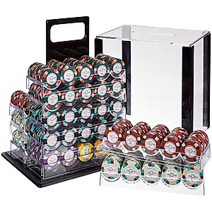 MBGBrybelly Monaco Club Poker Chip Set in Acrylic Carry Case - Casino Clay Composite 13-Gram Quality Poker Chips - Display and Transport Your Collection - Heavy-Duty Protection (1000 ct.)
