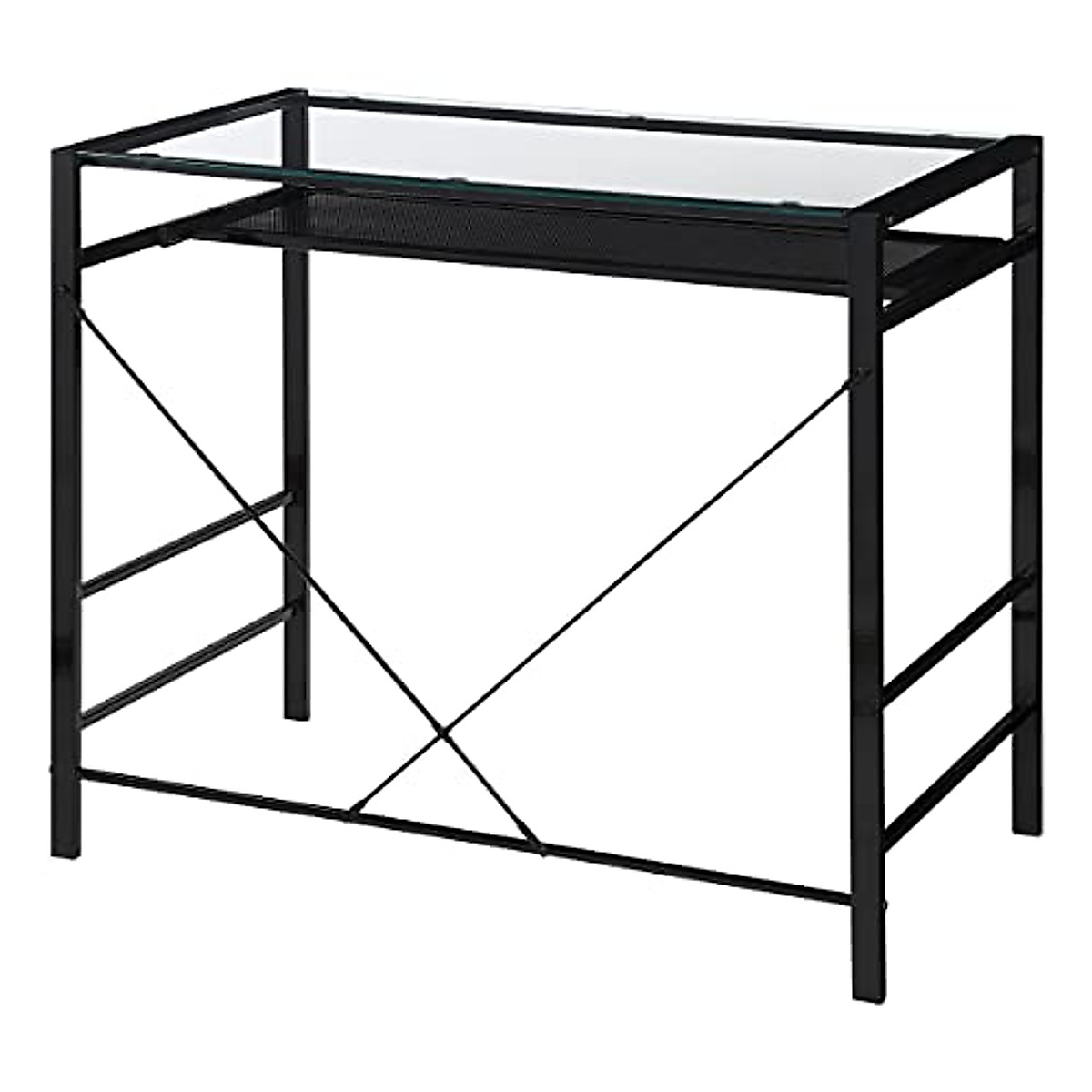 OSP Home Furnishings Zephyr Computer Desk with Keyboard Shelf and Tempered Glass Top, Clear Glass and Black Frame, 36" W x 20" D x 30.25" H