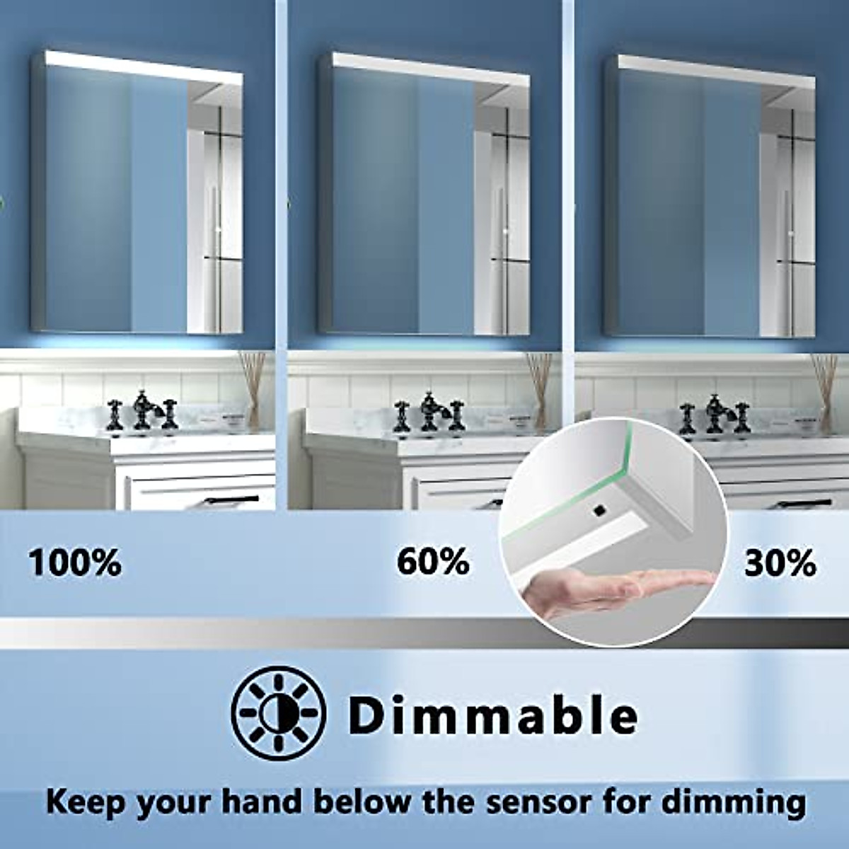 ES-DIY 24''x 30''LED Lighted Bathroom Medicine Cabinet with Mirror,Surface Lighted Medicine Cabinet,Dimmable,Adjustable Shelves,Intelligent Switch Medicine Cabinet, Aluminum Frame,Hinge On Left Side