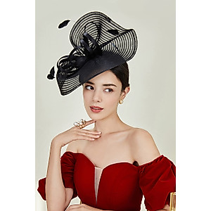 BABEYOND Tea Party Fascinator Kentucky Hat Derby Fascinator Feather Pillbox Hat for Cocktail Black