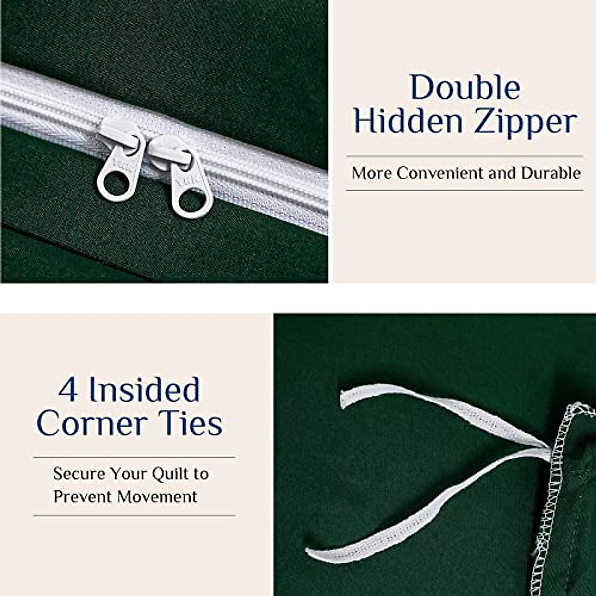 Argstar 3 Pieces Pleated Duvet Cover Queen Set, Forest Green Boho Textured Duvet Cover, 100% Washed Microfiber Soft Striped Comforter Cover With Zipper & Ties (1 Dark Green Duvet Cover, 2 Pillowcases)