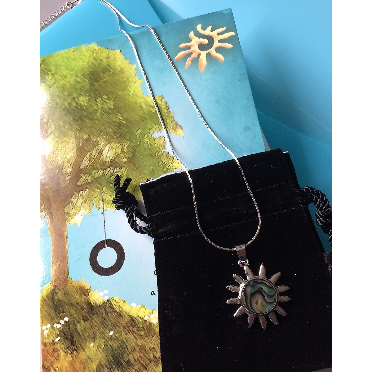 Smiling Wisdom - Sun Heartfelt Ordinary Summer Day Greeting Card and Sun Keepsake Gift Set - Woman, Daughter, Granddaughter, Sister - Blue Green Abalone Sun