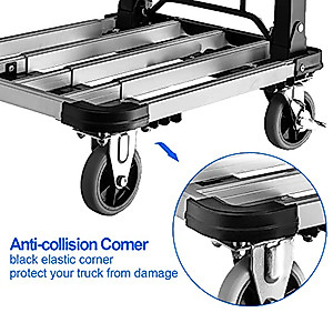Foldable Platform Cart, Heavy Duty Aluminum Metal Hand Truck Folding Push Carts for Luggage Moving Transportation, 4 Rubber Wheels, 330LB Load Capacity, Come with Bungee Cord