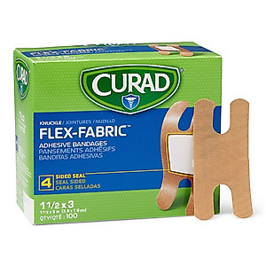 Curad Fabric Adhesive Knuckle Bandages, Finger Bandages for Knuckles (Pack of 100), Natural