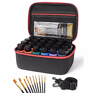 Acrylic Paint Storage case for Apple Barrel Acrylic Paint with 10pcs Paint Brush, Craft Paint Storage for 24 Bottles of 2 oz Acrylic Paint, Hard Shell Acrylic Paint Bottle Storage Organizer case