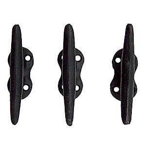 Nautical Black Cast Iron Boat Cleat Wall Hooks, 3.5 Inches, Set of 3