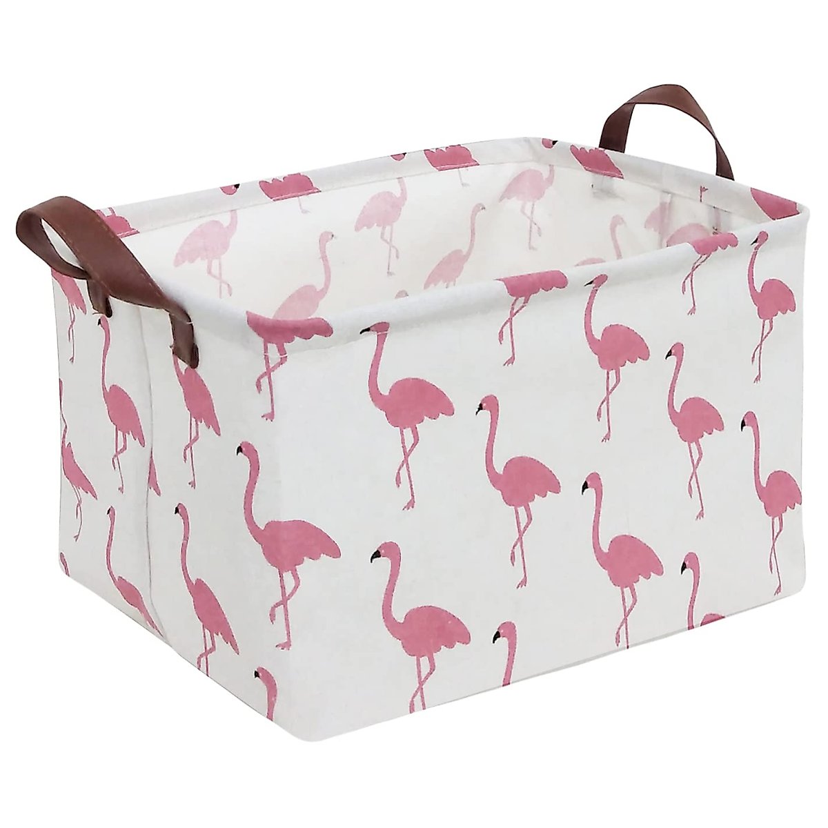 CLOCOR Rectangular Flamingo Storage Basket,Collapsible Cute Pattern Storage Bin,Waterproof Coating Storage Box with Handles,Gift Baskets,Toy Organizer,Shelf Basket (Flamingo)