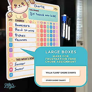 Willa Flare Fridge Chore Charts | Magnetic Chore Chart For Multiple Kids and Adults | Helps to Reward Responsibility with Family Chores Charts | Wet and Dry Markers (Gray Cat Weekly and Brown Ca)