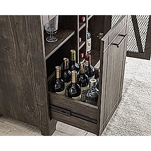 Home Source Oak Bar Cabinet with Wire Mesh Doors