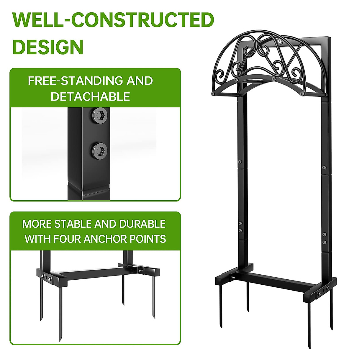GREENER Garden Hose Holder GREENER Detachable Water Hose Holder Freestanding Heavy Duty Metal Hose Hanger Holds 150-feet Hose,Outdoor Hose Holder Storage Hose Stand Rack For Outside Yard Lawn,Black