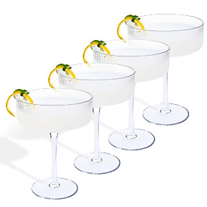 Vintage Art Deco Coupe Glasses - Tall Ribbed Coupe Cocktail Glasses 7 fl oz - Set of 4 - Crystal Cocktail Glassware for Champagne Classic Manhattan Goblet for Martini, Cosmopolitan, Sidecar, Daiquiri