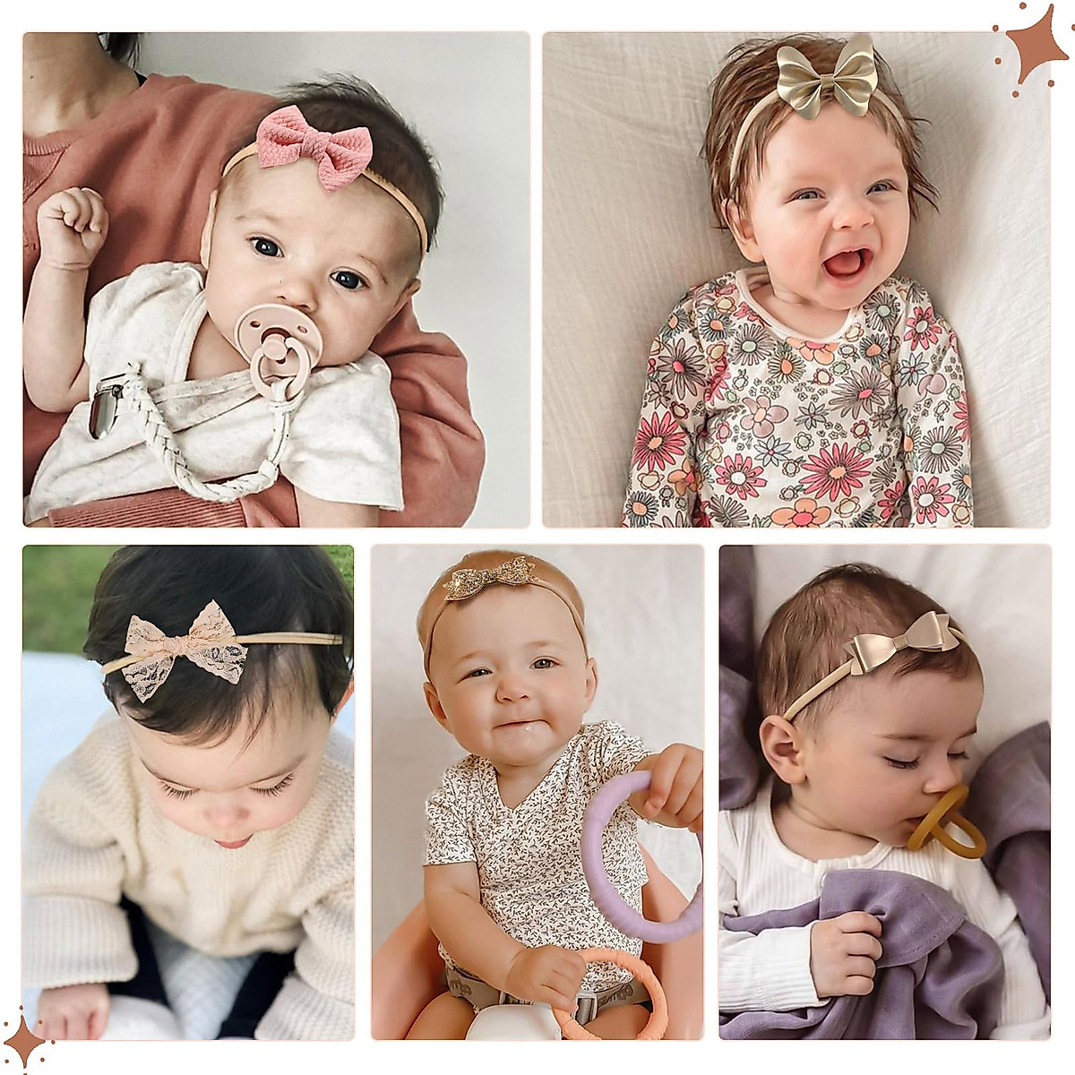 Subesty Baby Girls Nylon Elastic Headband Soft Flower Hair Band For Toddler Infant Newborn Set Of 10