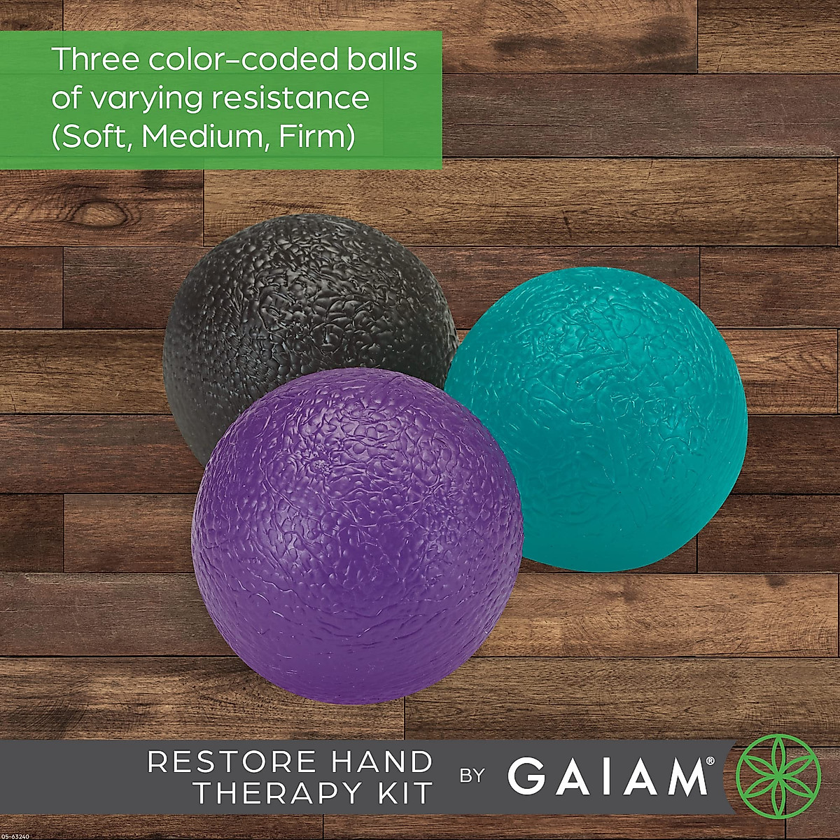 Gaiam Restore Hand Therapy Exercise Ball Kit - 3-Level Hand Grip Strengthener Massage Balls (Soft, Medium, Firm) for Physical Therapy & Hand Pain Relief, Ease Muscle Tension with Hand Balls - Set of 3