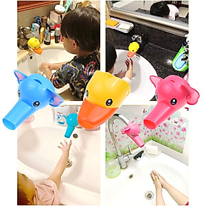 Kare & Kind Animal Shaped Faucet Extenders - 3 Pack - Fun Water Spouts for Toddlers, Kids, Children - Promotes Personal Hygiene and Handwashing - Colorful Yellow Duck, Pink and Blue Elephant Design