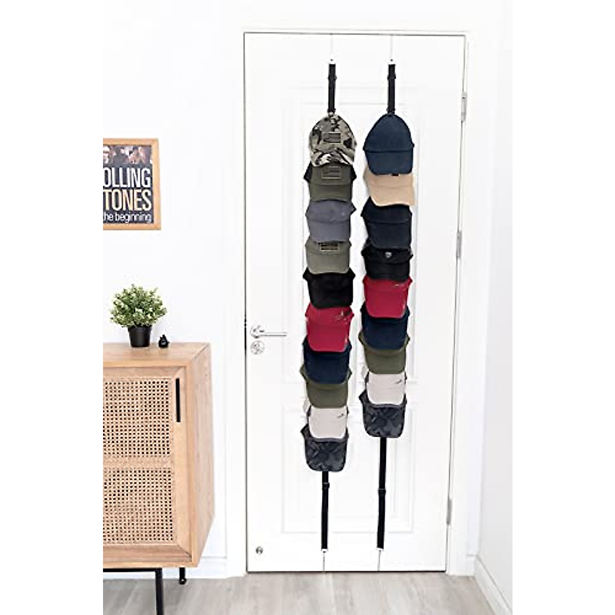 Mkono Hat Organizer for Door and Wall Baseball Cap Display Rack 2 Straps Hold Up to 20 Hats Door Hat Rack Simple Baseball Caps Organizer for Cowboys Men Boys and Women, Set of 2