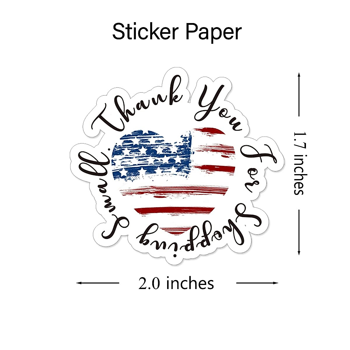 Wailozco 1.5'' America Flag Heart Thank You for Shopping Small Stickers,Handmade Stickers,Business Stickers,Envelopes Stickers for Online Retailers,Handmade Goods,Small Business,500 Labels Per Roll