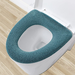 ZeeDix 5 Pcs Thicker Bathroom Soft Elongated Toilet Seat Cover Pad- Warmer Stretchable Toilet Seat Covers Washable Easy Installation Comfortable Cushioned Toilet Covers