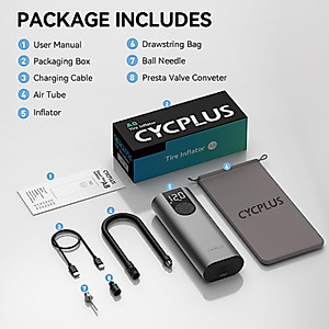 CYCPLUS Tire Inflator Portable Air Compressor, 150 PSI Cordless Air Pump with Digital LCD Screen Pressure Gauge, Electric Air Pump for Car, Motorcycle, Bicycle and Balls