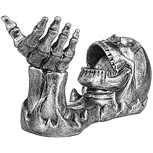 BRUBAKER Wine Bottle Holder Skull - Skull with Skeleton Hand Silver - Polyresin Bottle Decoration Figure Hand Painted Wine Accessory - Funny Wine Gift