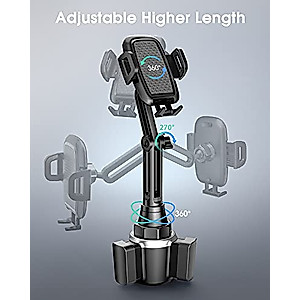 FEGO Cup Phone Holder for Car, [Height Adjustable Pole], Never Shake & Bumpy Roads Friendly Car Phone Holder Mount, Hands-Free Cup Holder Phone Mount Compatible with iPhone Samsung and All Cell Phones