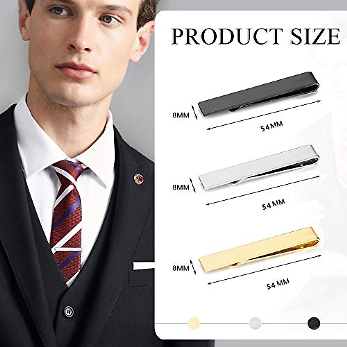 YADOCA 3 Pcs Tie Clips for Men Tie Bar Set Necktie Clips for Wedding Anniversary Business Black Silver-Tone Gold-Tone