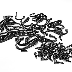 Menecor 32 Pack Small Wall Mounted Single Prong Robe Coat Hooks,Retro Design No Scratch Rustic Coat Hooks Key Hook for Home Bath Kitchen and More,Including 64 PCS Screws (Black)