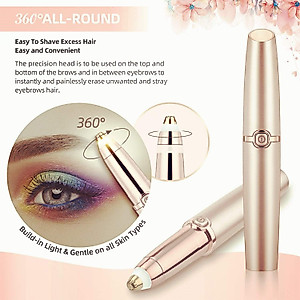 Rechargeable Eyebrow Hair Removal For Women, MMCAT Painless Electric Eyebrow Trimmer Epilator, Ladies Eyebrow Razor Shaver For Eyebrow Hair Remover With LED Light (Rose Gold)