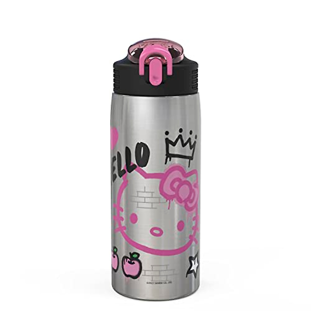 Zak Designs Sanrio Water Bottle for Travel and At Home, 19 oz Vacuum Insulated Stainless Steel with Locking Spout Cover, Built-In Carrying Loop, Leak-Proof Design (Hello Kitty)