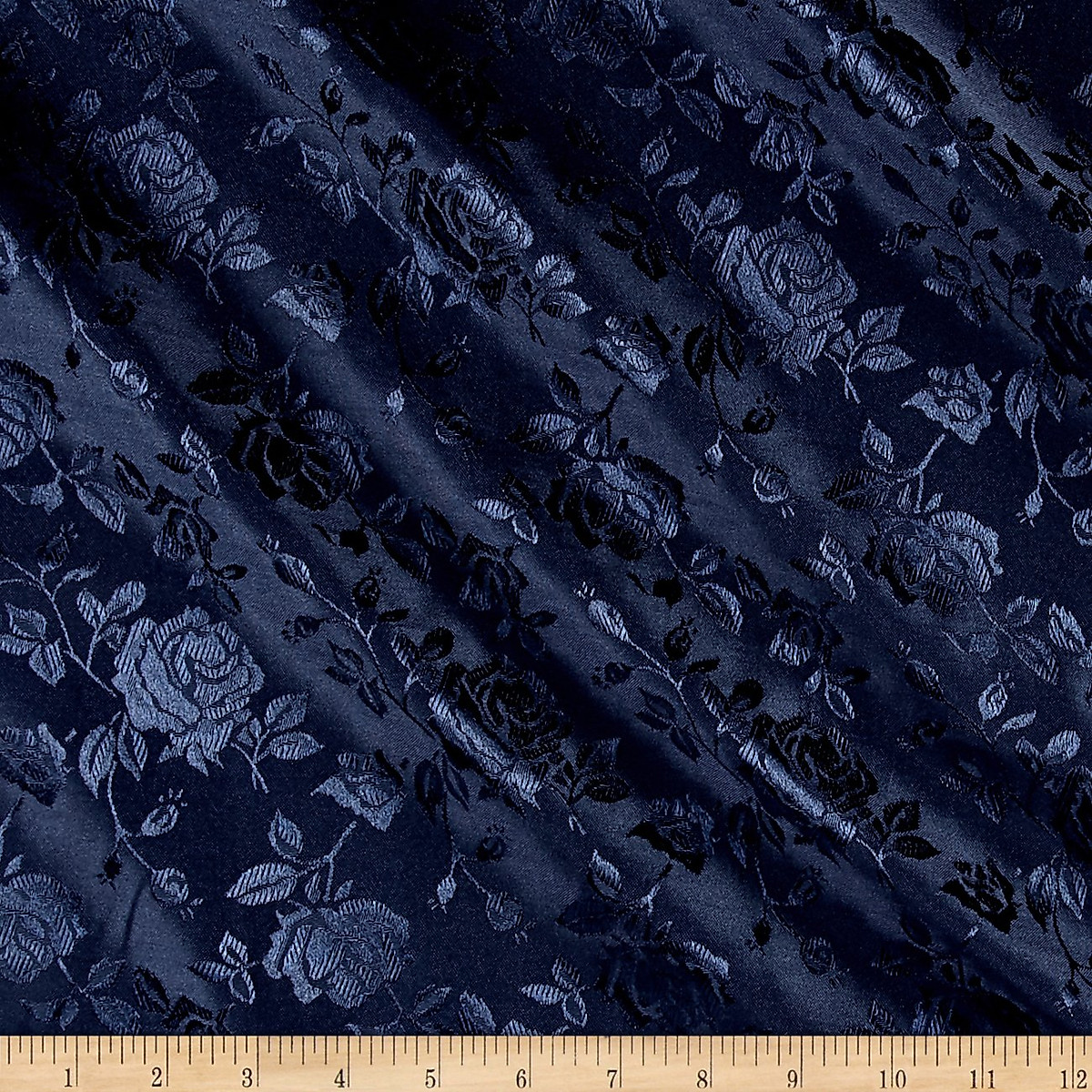 Rose Satin Jaquard Navy, Fabric by the Yard