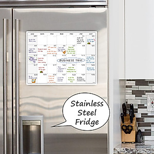 JJPRO Non-Magnetic Reusable Monthly Calendar Whiteboard Clings to All Smooth Surfaces. Monthly Planning Board for Refrigerator, Cabinet,Door&Stainless Fridge, 6 Markers Included!