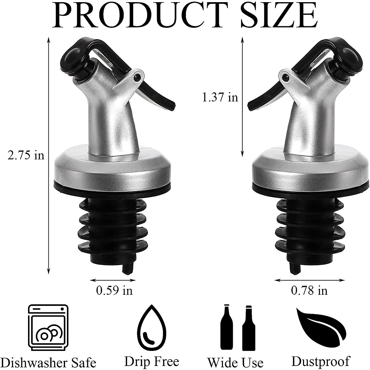 Tebery 12 Pack Olive Oil Pour Spouts Wine Bottle Pourer with 4 Cleaning Brush, Oil Bottle Dispenser Stopper Tapered Liquor Pourers for Olive Oil, Wine, Vinegar, Soy Sauce