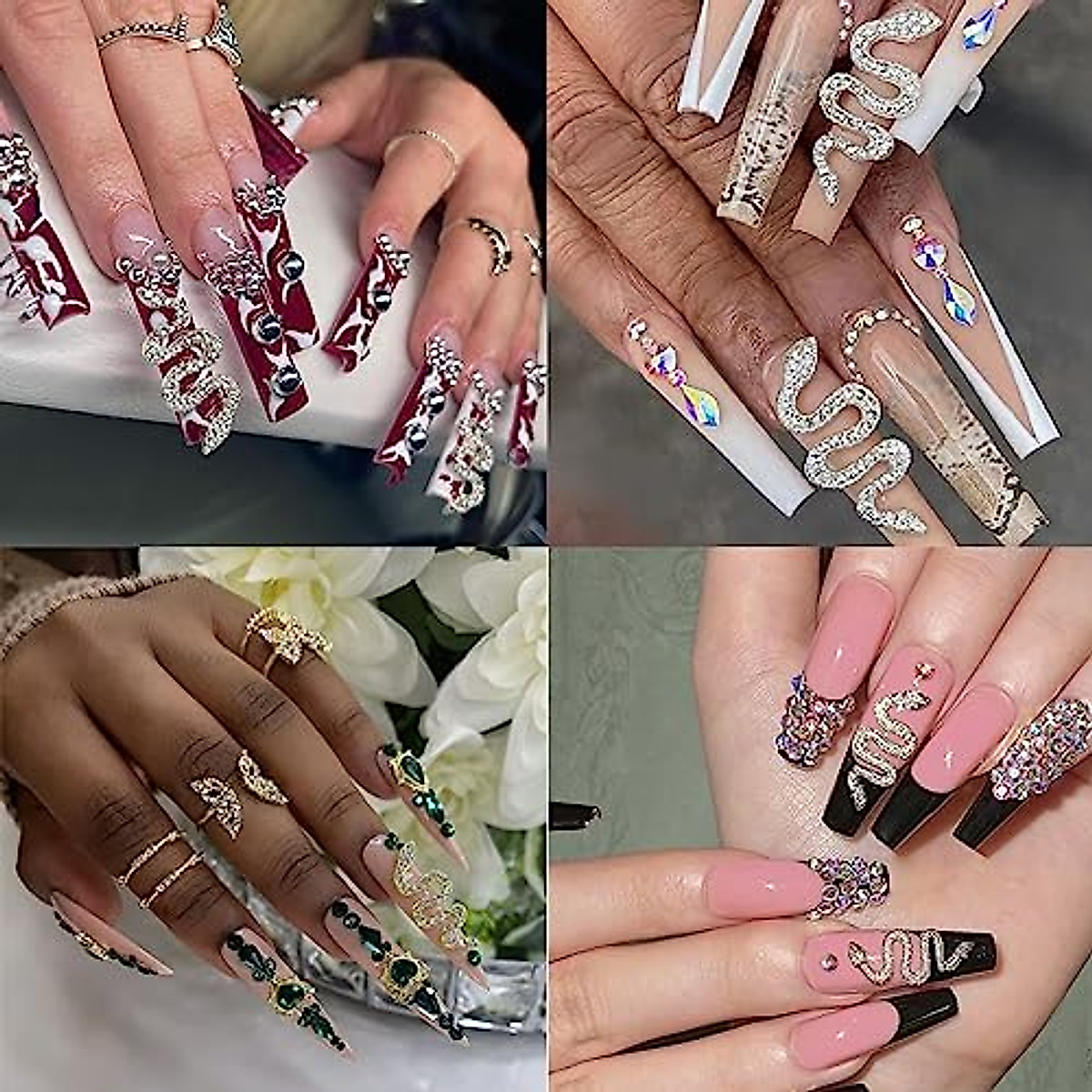 36Pcs Snake Nail Charms Metal Butterfly Nail Gems Nail Rhinestones 3D Alloy Snake Nail Charms Silver Gold Snake Nail Jewelry Snake Charm Designs for Women Girls Acrylic Nail DIY Manicure Decorations