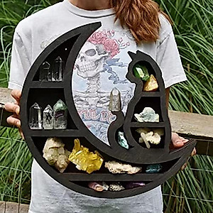 Cielo Meraviglioso Moon Shelf Wall Decor - Wooden Moon Shelf, Moon Shelf for Crystals, Wooden Moon Shelf, Crystal Display Shelf, Moon Decor, Wiccan Decor