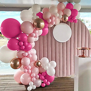 Dumilla Pink Balloon Garland Arch Kit, 134PCS Hot Pink Light Pink Rose Gold White Balloons with Silver Disco Ball Balloon for Girls Women Birthday Princess Theme Bridal Shower Baby Shower Decorations