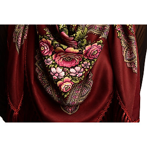 LissKiss Burgundy Plyaski Slavonic Russian Folk Style Shawl - Scarf