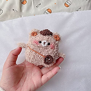 EJOSHELL Cute Cartoon Handmade Knit Brown Bear Animal Plush Case Compatible with Airpods Pro Girly Headphone Cover for Girls Boys