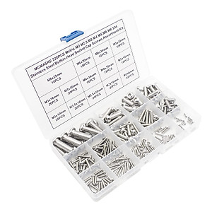 MCMASKE Metric M2 M2.5 M3 M4 M5 M6 M8 304 Stainless Steel Button Head Socket Cap Screws Assortment Kit