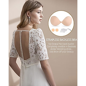 digitharbor StickyAdhesive Bra Strapless Invisible Push up Silicone Bra for Backless Dress with Nipple Covers-3 Nude